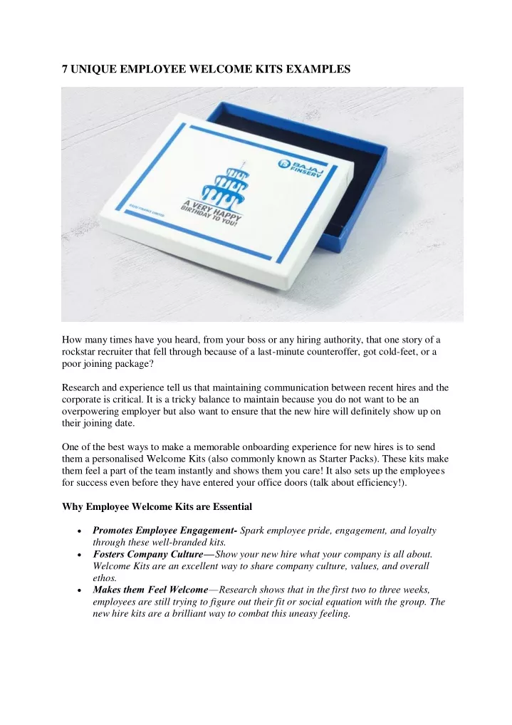 PPT - 7 UNIQUE EMPLOYEE WELCOME KITS PowerPoint Presentation, free ...