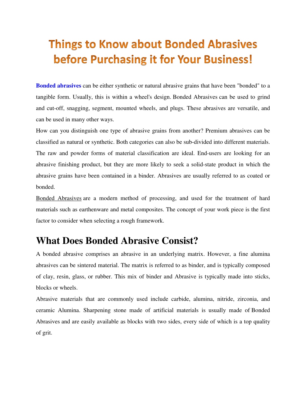 PPT - Things to Know about Bonded Abrasives before Purchasing it for ...