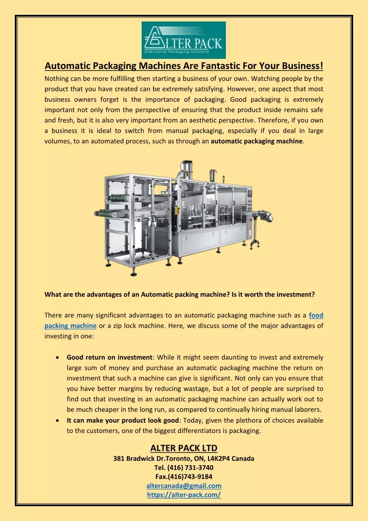 PPT - Automatic Packaging Machines Are Fantastic For Your Business ...