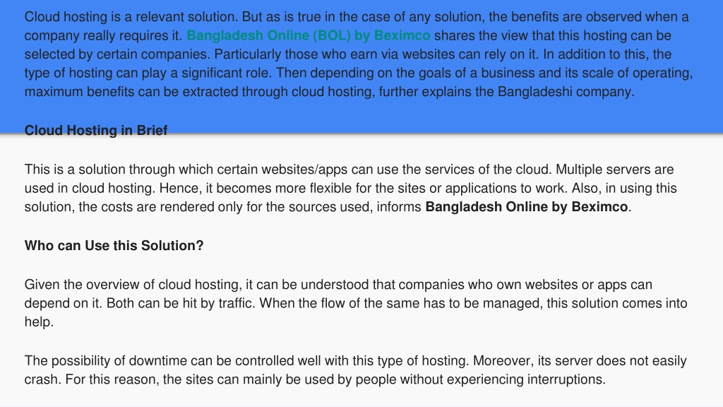 PPT - Bangladesh Online Explains Who should Use Cloud Hosting _ Beximco PowerPoint Presentation ...