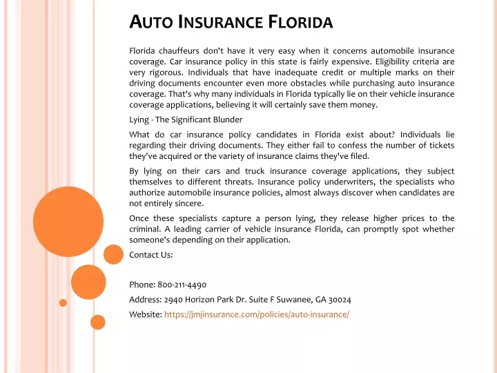 PPT - Auto Insurance Florida PowerPoint Presentation, free download ...