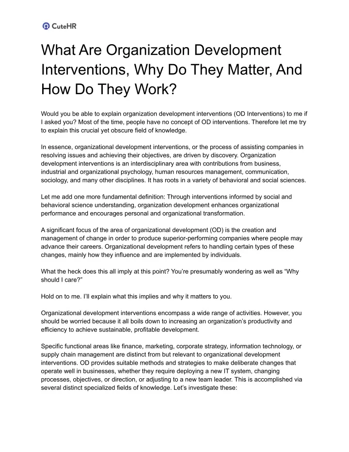 PPT - What Are Organization Development Interventions, Why Do They ...