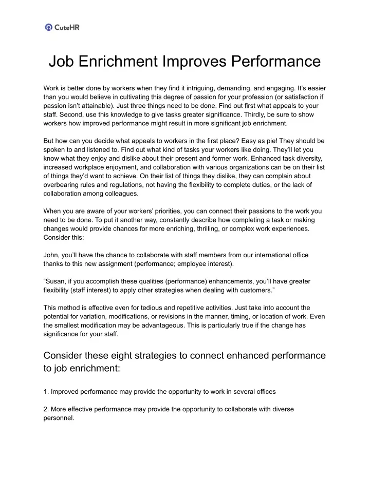 PPT - Job Enrichment Improves Performance PowerPoint Presentation, free ...