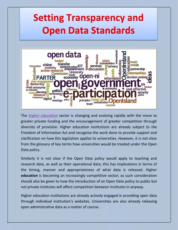 PPT - Setting Transparency and Open Data Standards PowerPoint ...