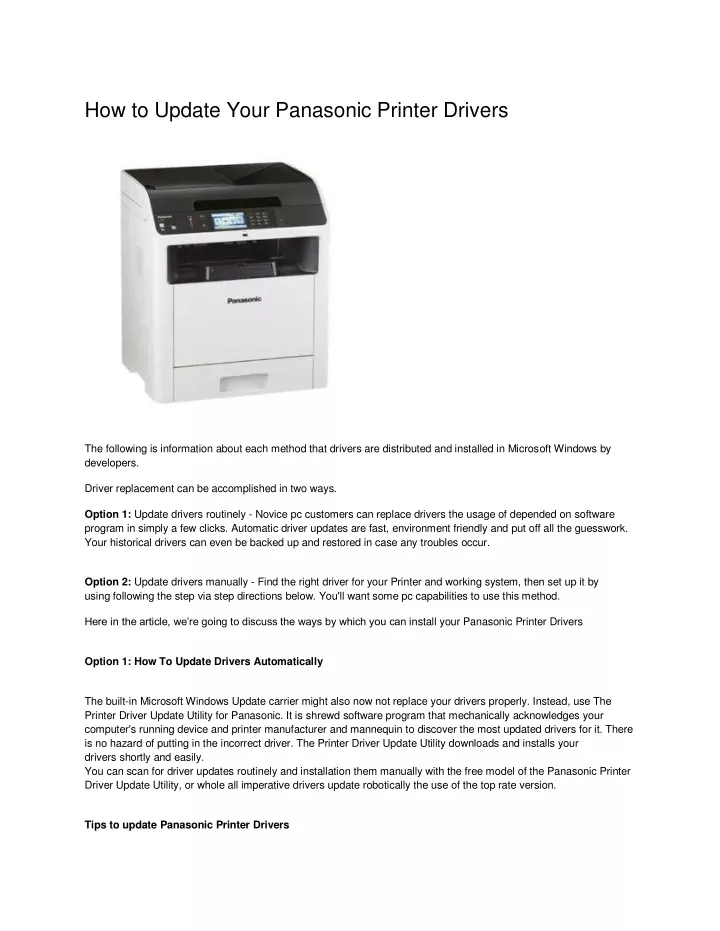 PPT - How to Update Your Panasonic Printer Drivers PowerPoint ...