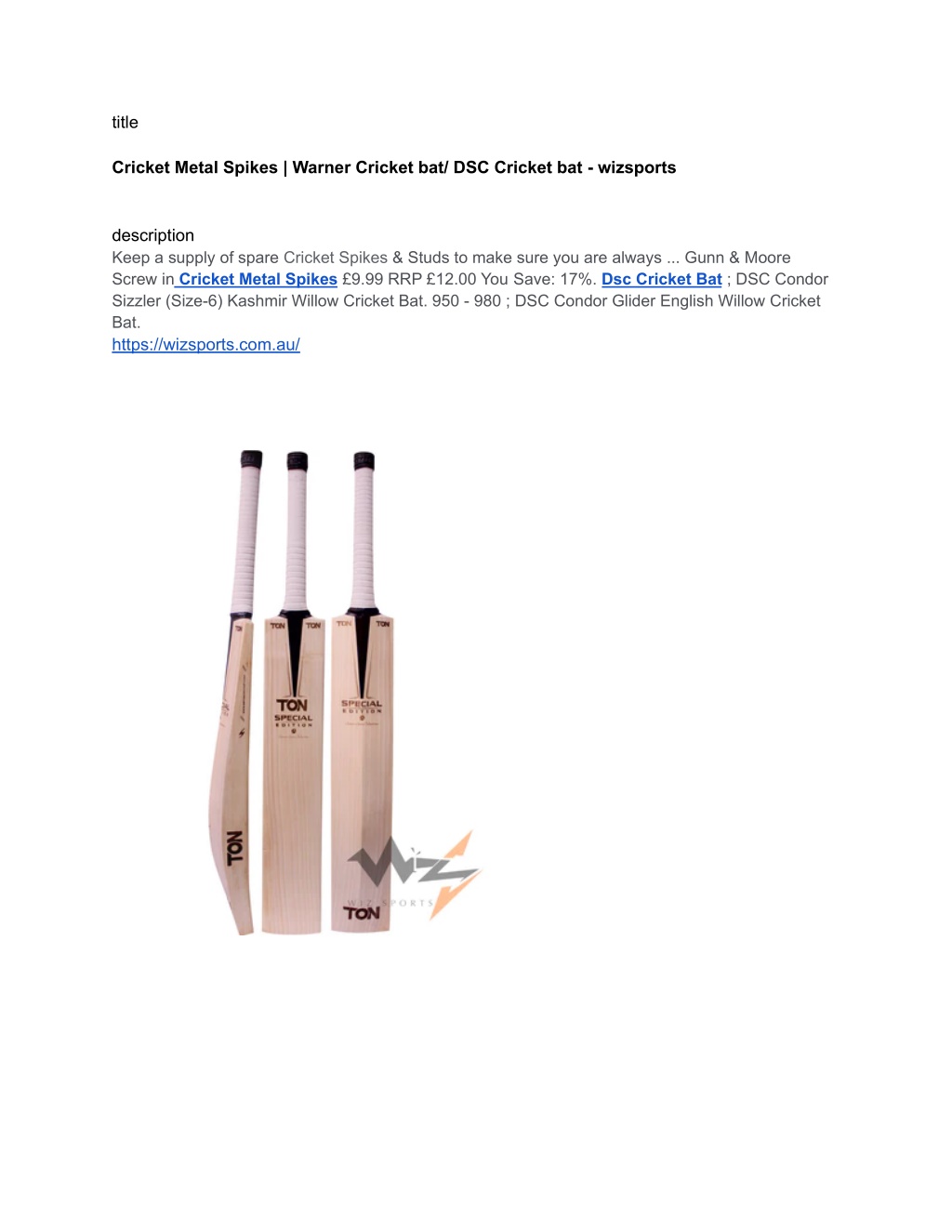 PPT - Cricket Metal Spikes _ Warner Cricket bat_ DSC Cricket bat ...