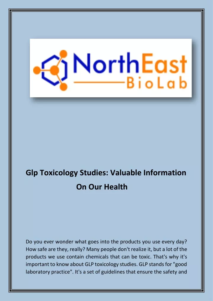 PPT - Glp Toxicology Studies: Valuable Information On Our Health ...
