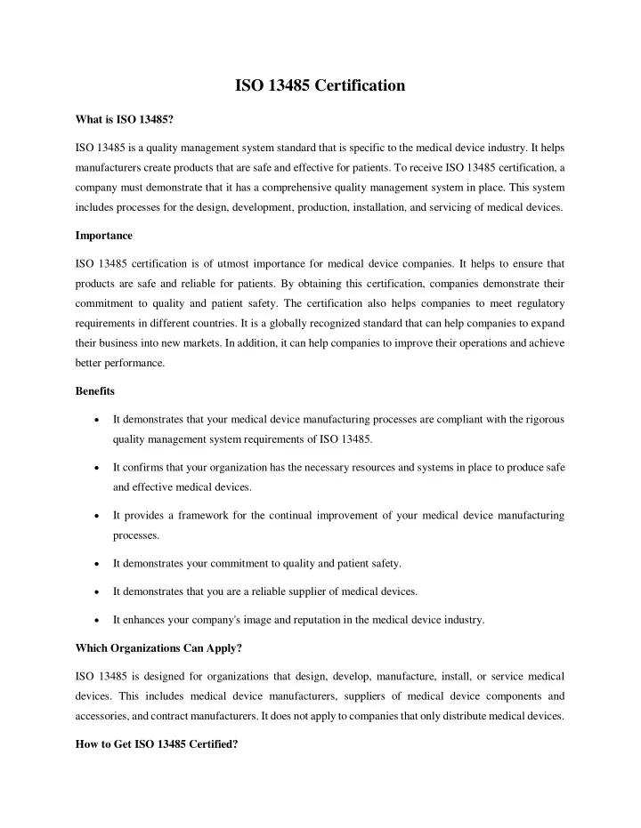 PPT - ISO 13485 Certification PowerPoint Presentation, free download ...