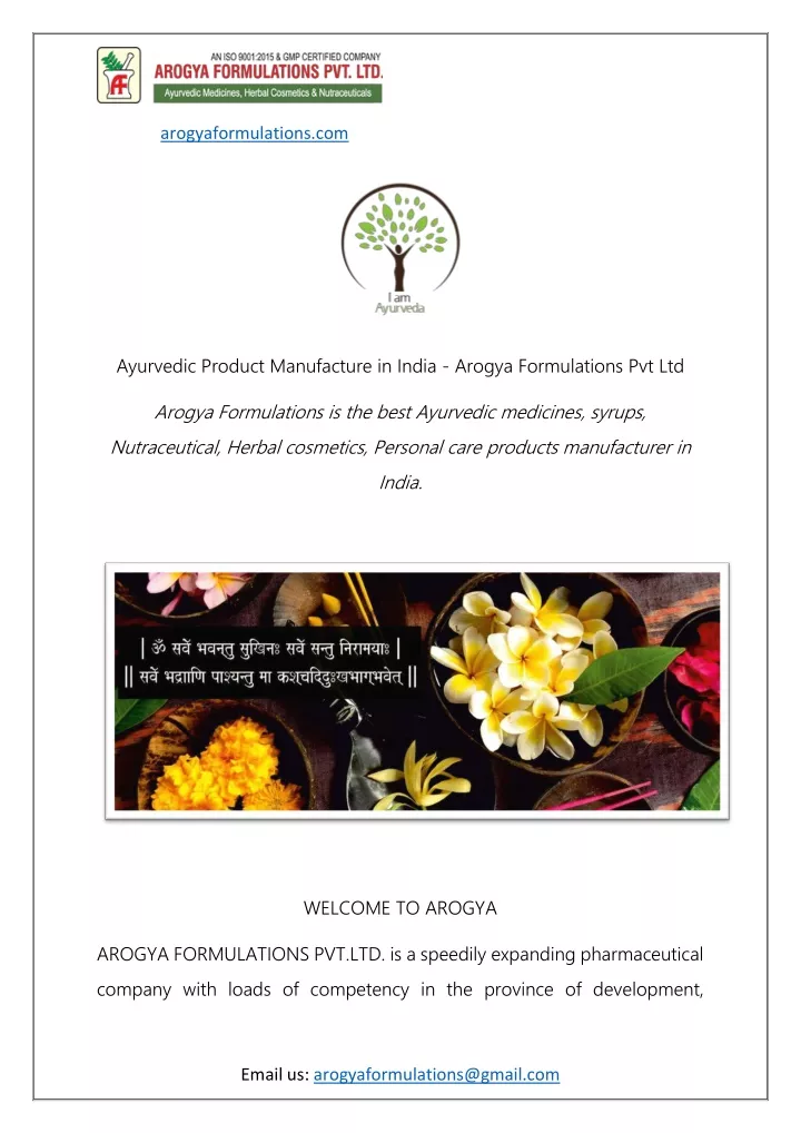 PPT - Ayurvedic Product Manufactures in India | Arogya Formulations ...