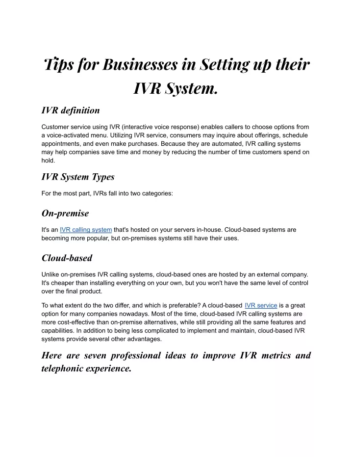 PPT - Tips for businesses in setting up their IVR system PowerPoint ... PPT - Tips for businesses in setting up their IVR system PowerPoint ...