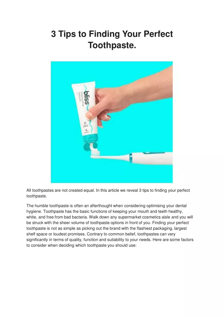 PPT - 3 Tips to Finding Your Perfect Toothpaste. PowerPoint Presentation - ID:11809669