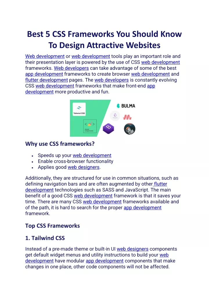 PPT - Best 5 CSS Frameworks You Should Know To Design Attractive ...