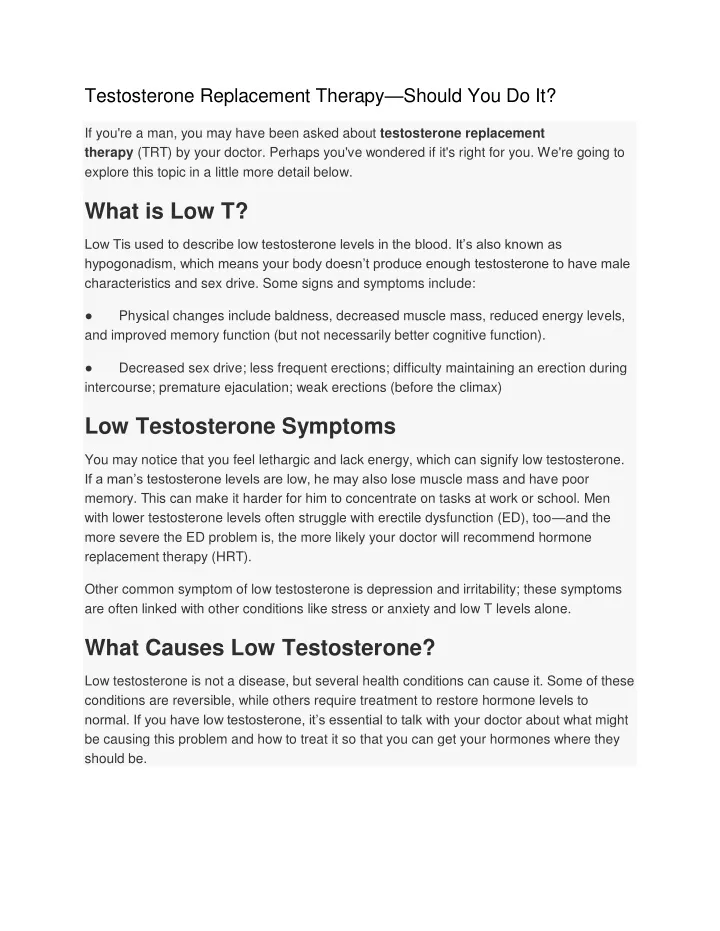 Ppt Testosterone Replacement Therapy—should You Do It Powerpoint