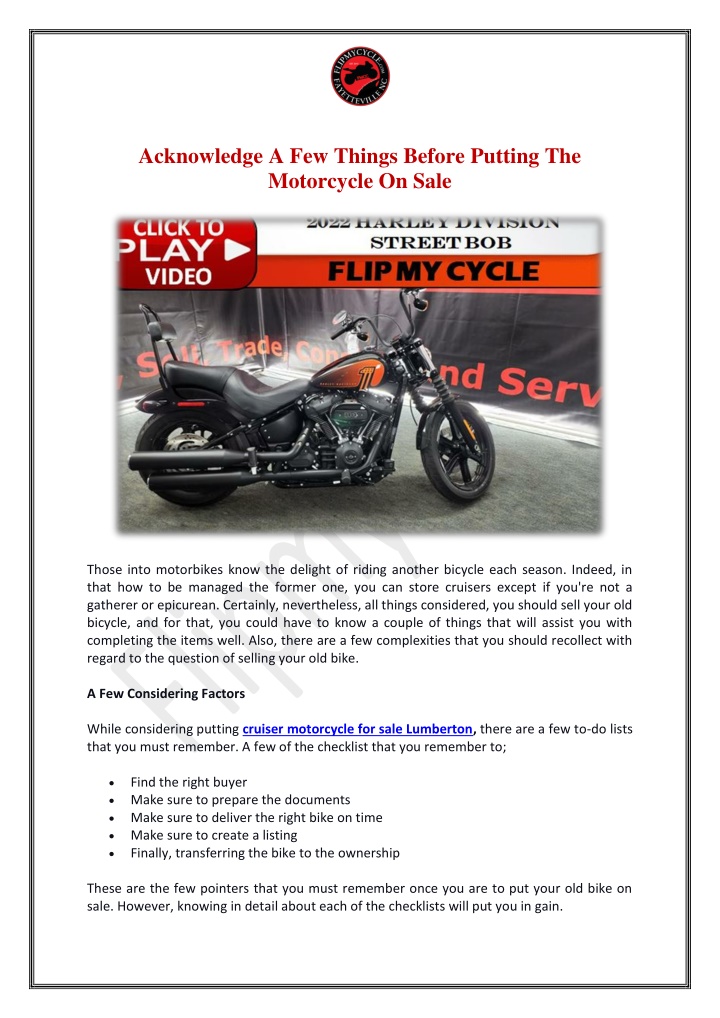PPT - Acknowledge A Few Things Before Putting The Motorcycle On Sale ...
