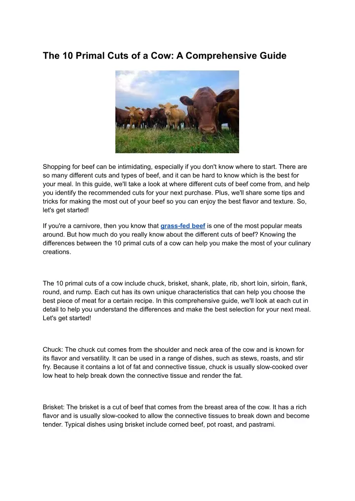 Ppt The 10 Primal Cuts Of A Cow A Comprehensive Guide 1 Powerpoint Presentation Id11814396