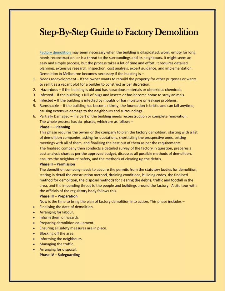PPT - Step-By-Step Guide to Factory Demolition PowerPoint Presentation ...