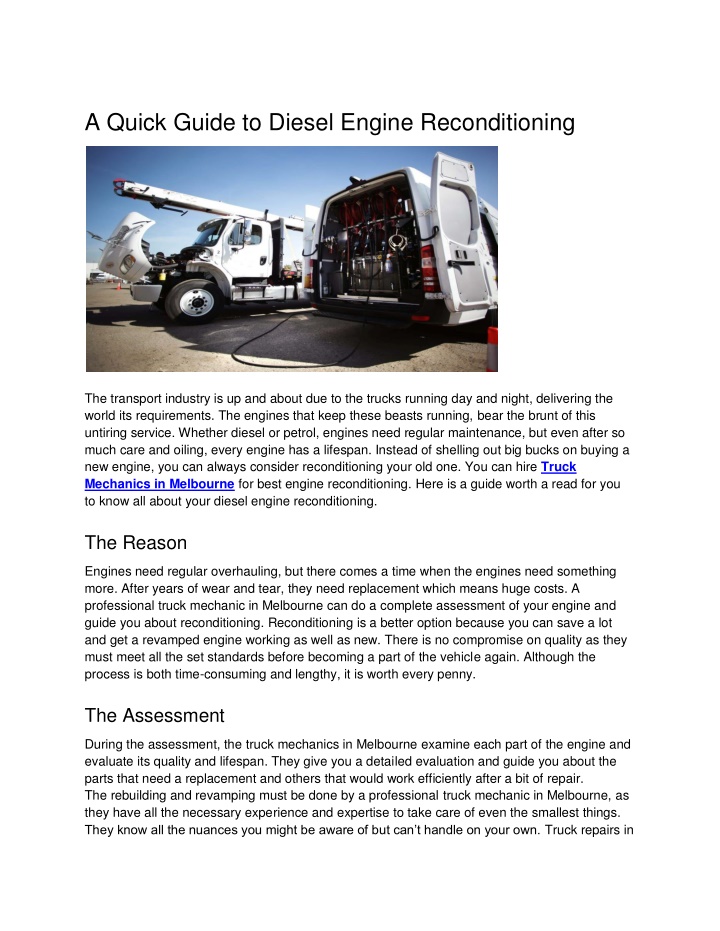 PPT - A Quick Guide to Diesel Engine Reconditioning PowerPoint ...