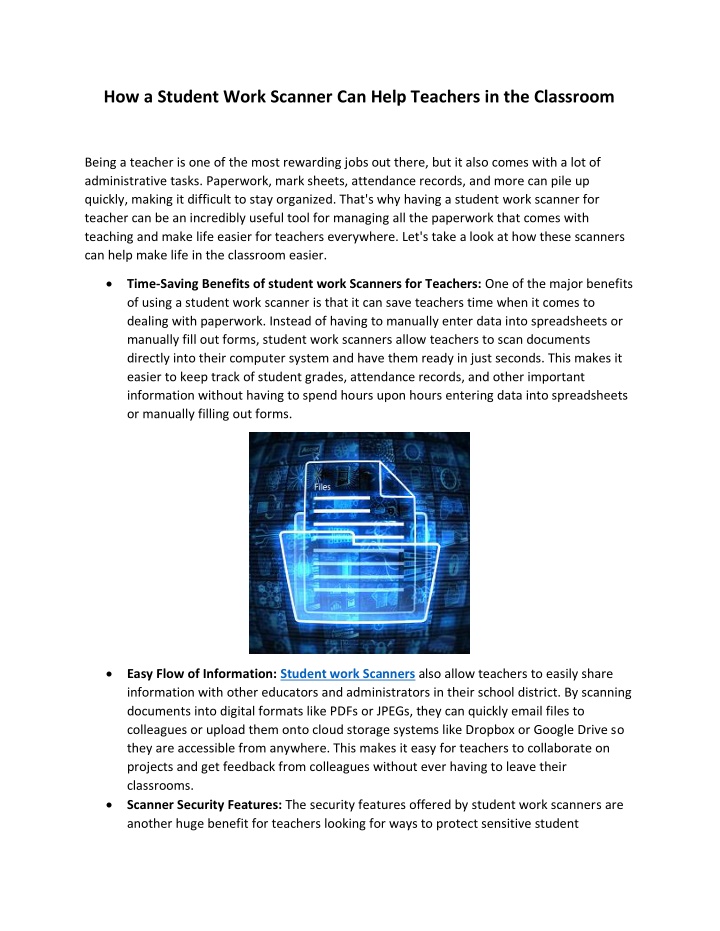 PPT - How a Student Work Scanner Can Help Teachers in the Classroom ...