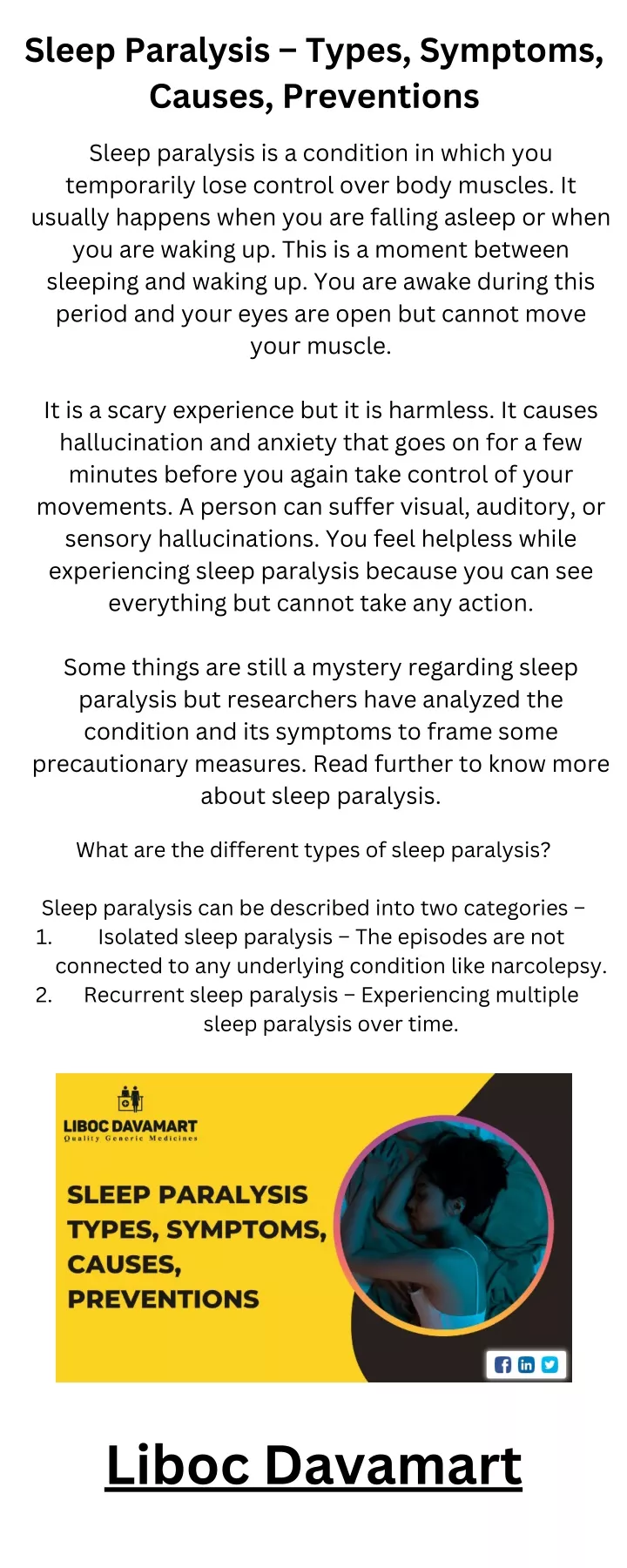 PPT - Sleep Paralysis – Types, Symptoms, Causes, Preventions PowerPoint ...