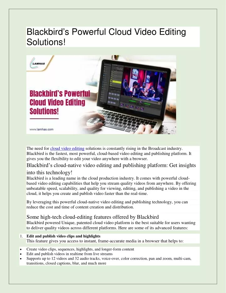 PPT - Blackbird’s Powerful Cloud Video Editing Solutions! PowerPoint Presentation - ID:11819652