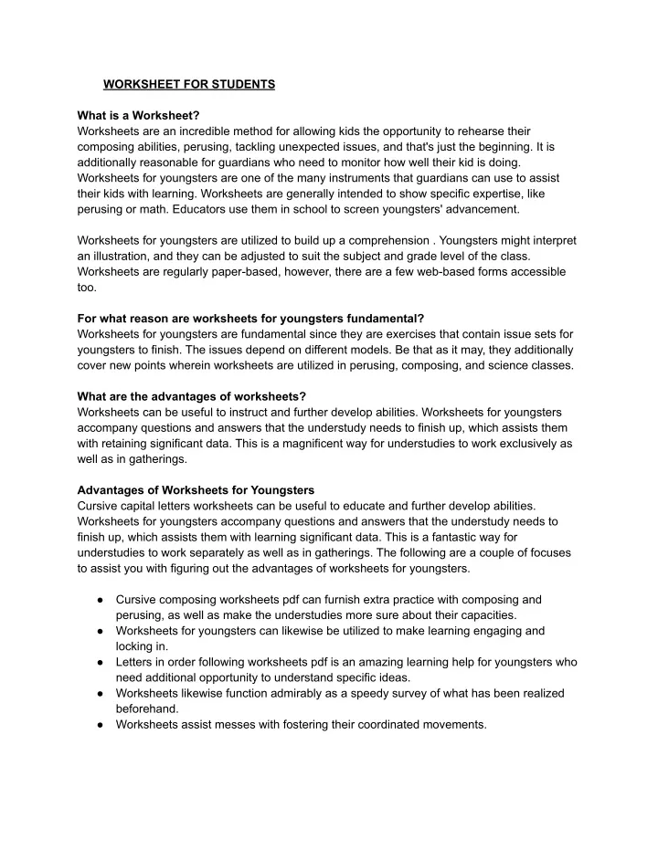 PPT - WORKSHEET FOR STUDENTS PowerPoint Presentation, free download ...