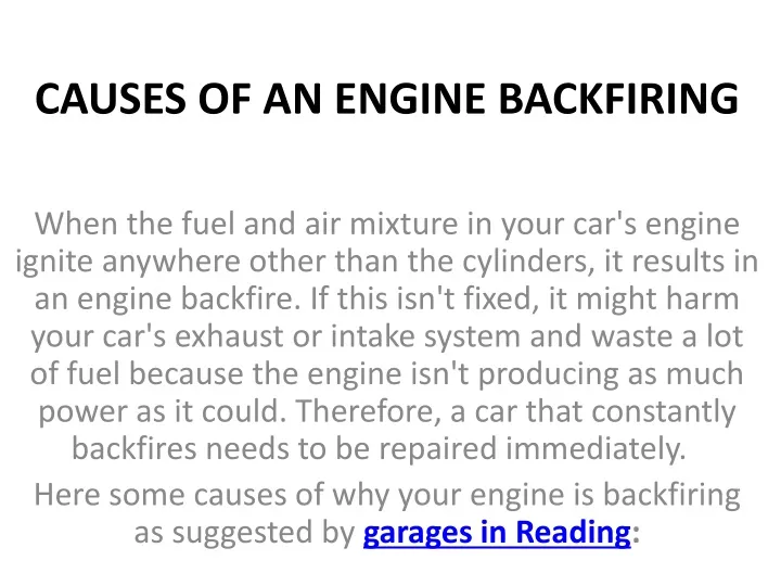 PPT - CAUSES OF AN ENGINE BACKFIRING PowerPoint Presentation, free ...