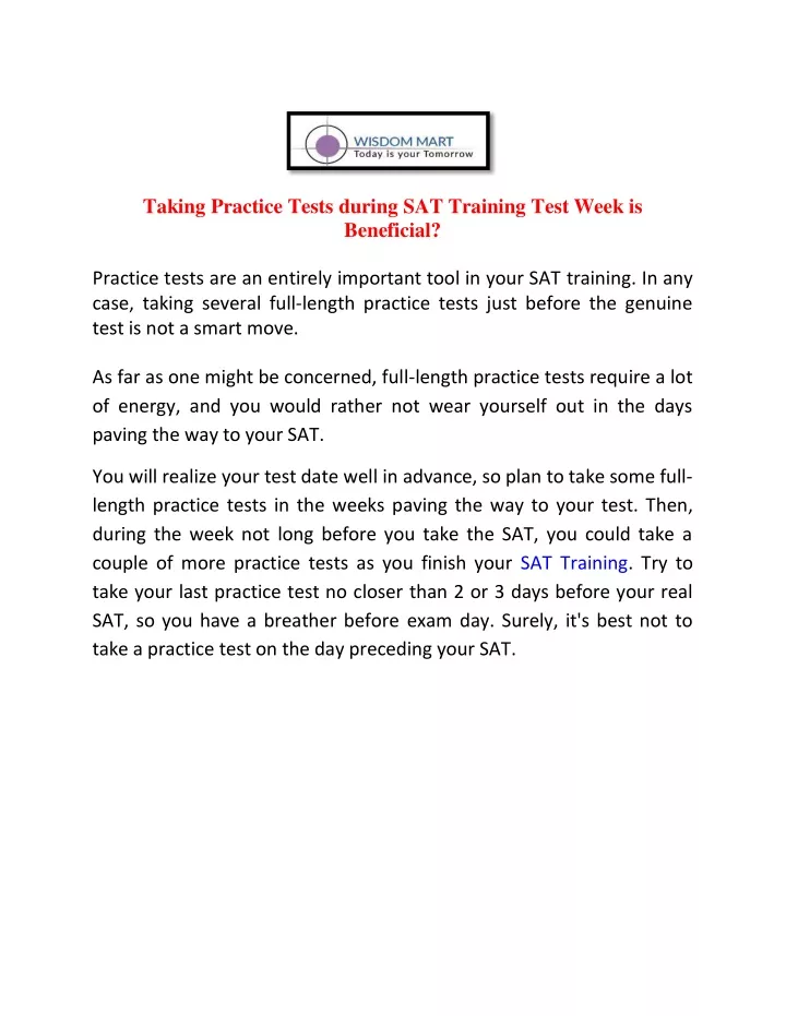 PPT - Taking Practice Tests During Test Week in SAT Training is ...