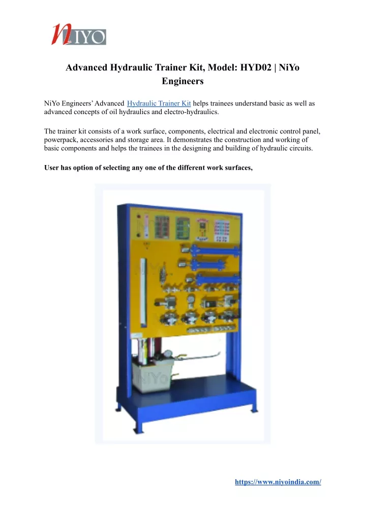 PPT - Advanced Hydraulic Trainer Kit, Model: HYD02 | NiYo Engineers ...