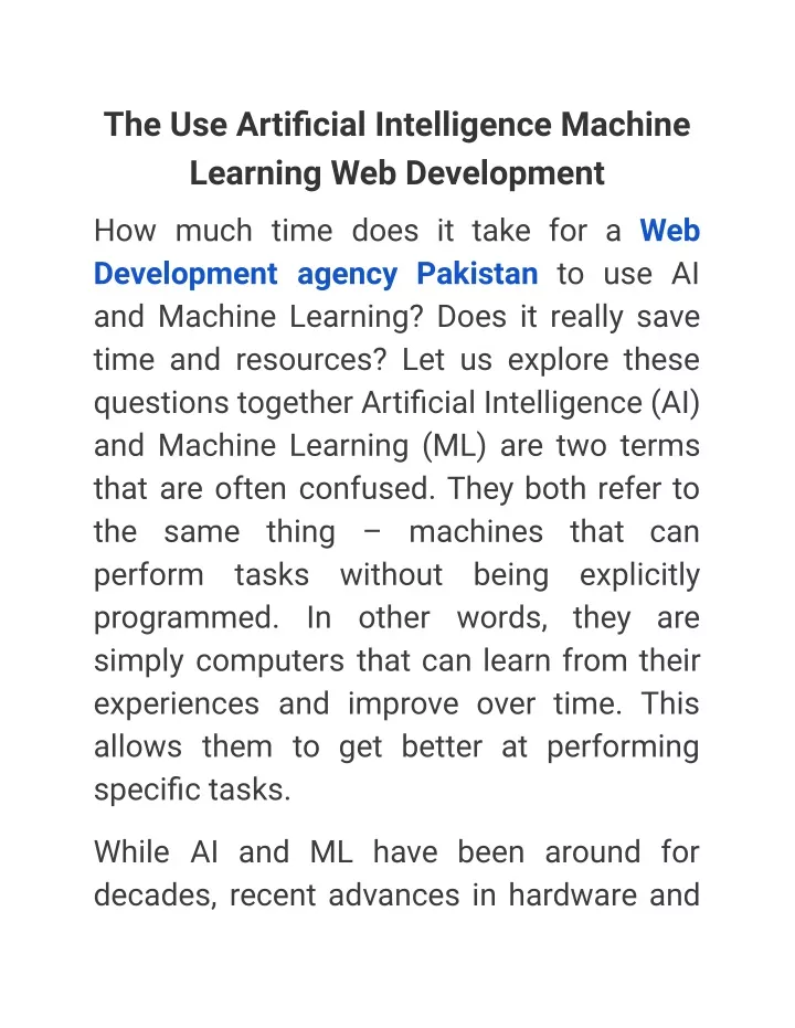PPT - The Use Artificial Intelligence Machine Learning Web Development PowerPoint Presentation ...