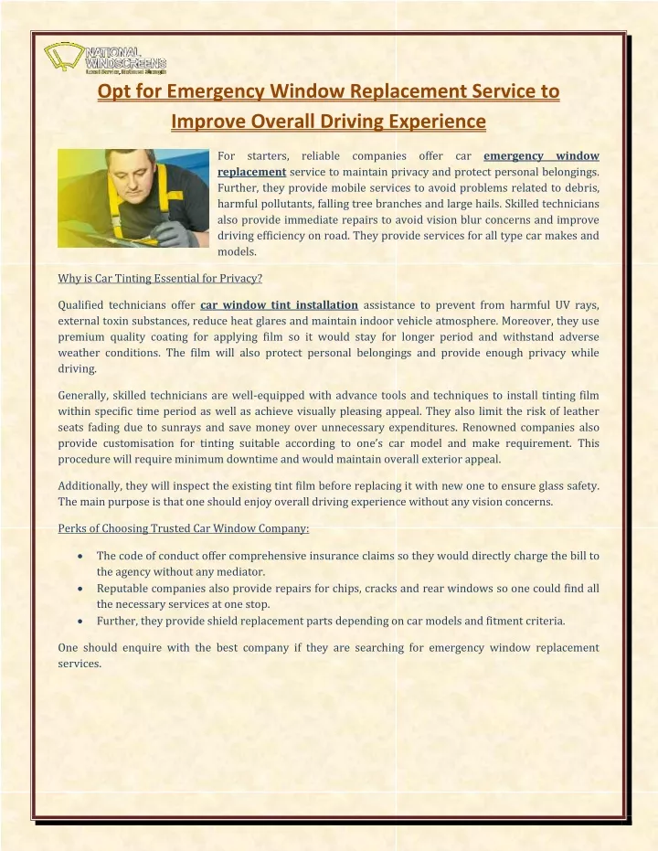 PPT - Opt for Emergency Window Replacement Service to Improve Overall ...