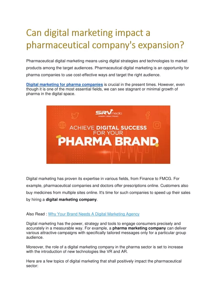 PPT - Can digital marketing impact a pharmaceutical company's expansion ...