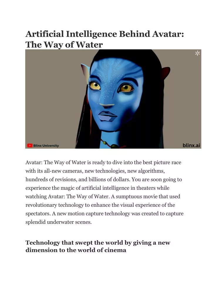 PPT - Artificial Intelligence Behind Avatar: The Way of Water ...