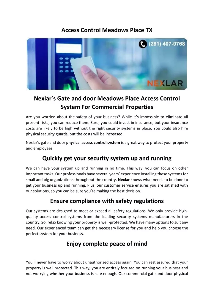 PPT - Nexlar’s Gate and door Meadows Place Access Control System For ...