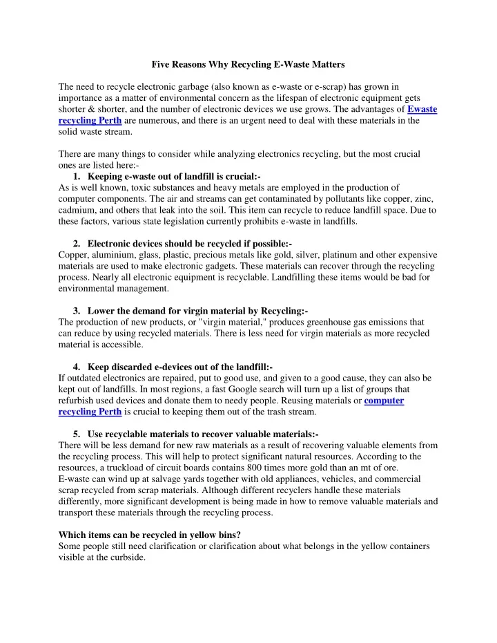 PPT - Five Reasons Why Recycling E-Waste Matters PowerPoint ...