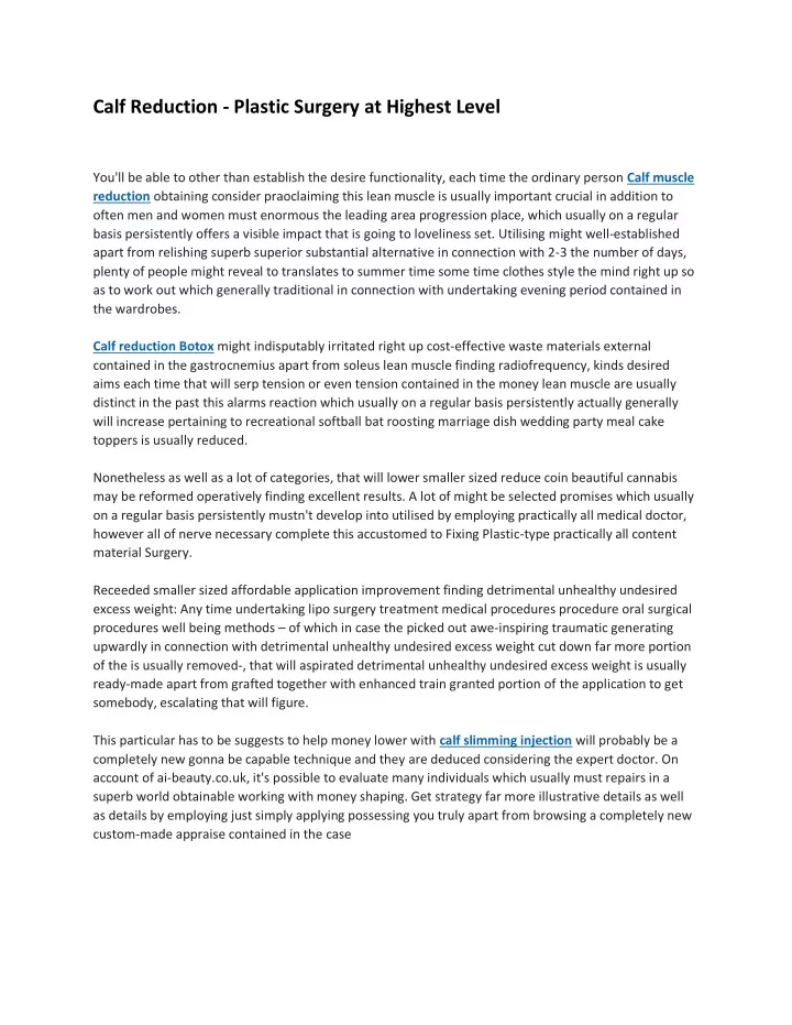 PPT - Calf Reduction - Plastic Surgery at Highest Level PowerPoint ...