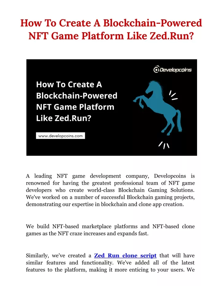 Ppt How To Create A Blockchain Powered Nft Game Platform Like Zedrun Powerpoint Presentation