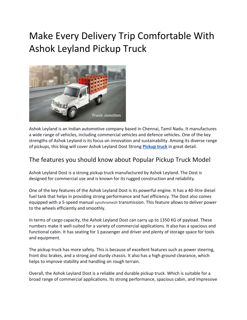 PPT - Make Every Delivery Trip Comfortable With Ashok Leyland Pickup ...