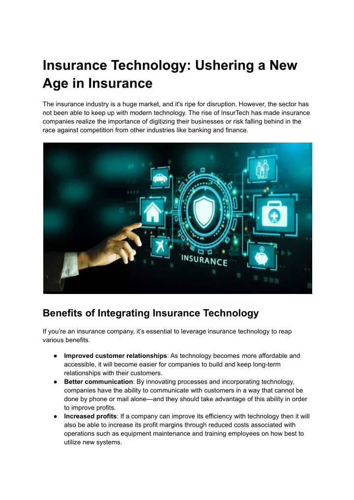 PPT - Insurance Technology: Ushering a New Age in Insurance PowerPoint ...