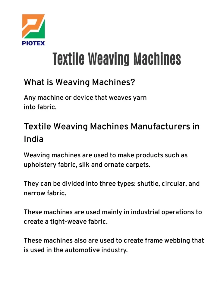 PPT - Textile Weaving Machines | Piotex Textile Marketing Company PowerPoint Presentation - ID ...