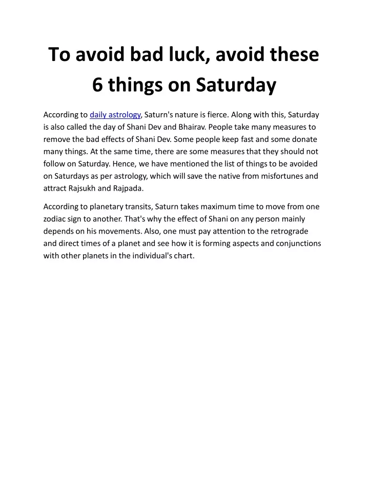 PPT - To avoid bad luck, avoid these 6 things on Saturday PowerPoint ...