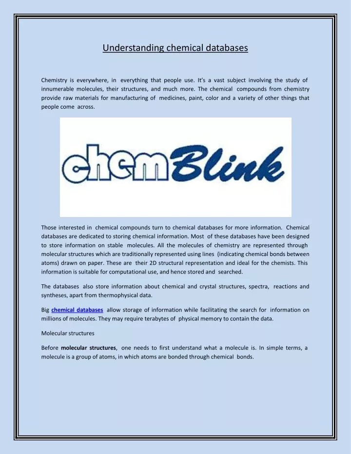 PPT - Understanding chemical databases PowerPoint Presentation, free ...