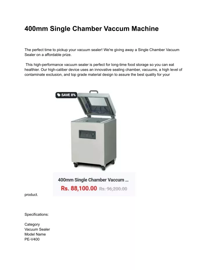 PPT - 400mm Single Chamber Vaccum Machine PowerPoint Presentation, free ...