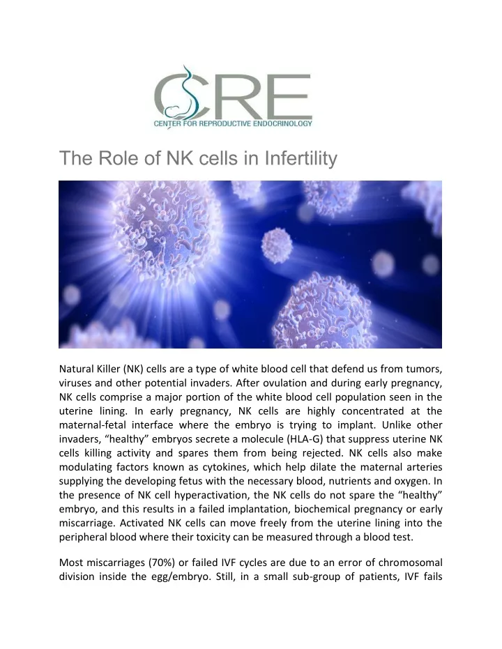 Ppt The Role Of Nk Cells In Infertility Center For Reproductive Endocrinology Powerpoint