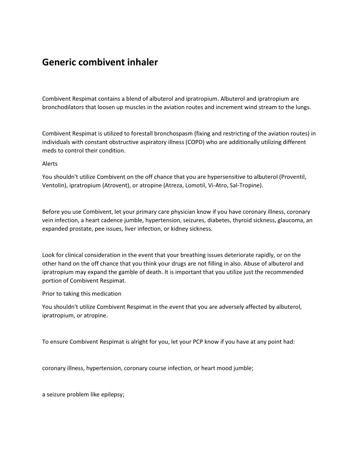 PPT - Generic combivent inhaler PowerPoint Presentation, free download ...