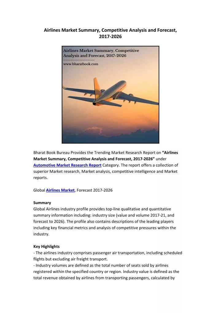 PPT - Airlines Market Summary, Competitive Analysis and Forecast, 2017 ...