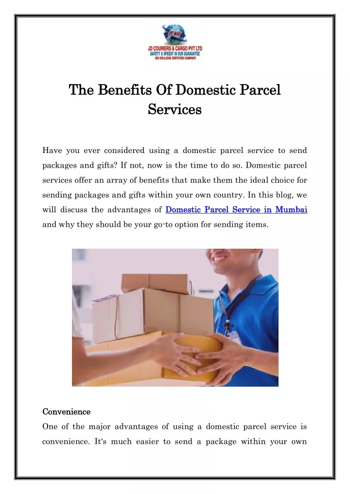 PPT - The Benefits Of Domestic Parcel Services PowerPoint Presentation ...