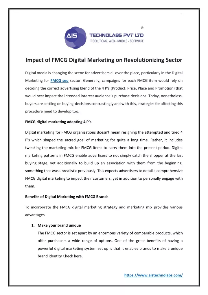 PPT - Impact of FMCG Digital Marketing on Revolutionizing Sector ...