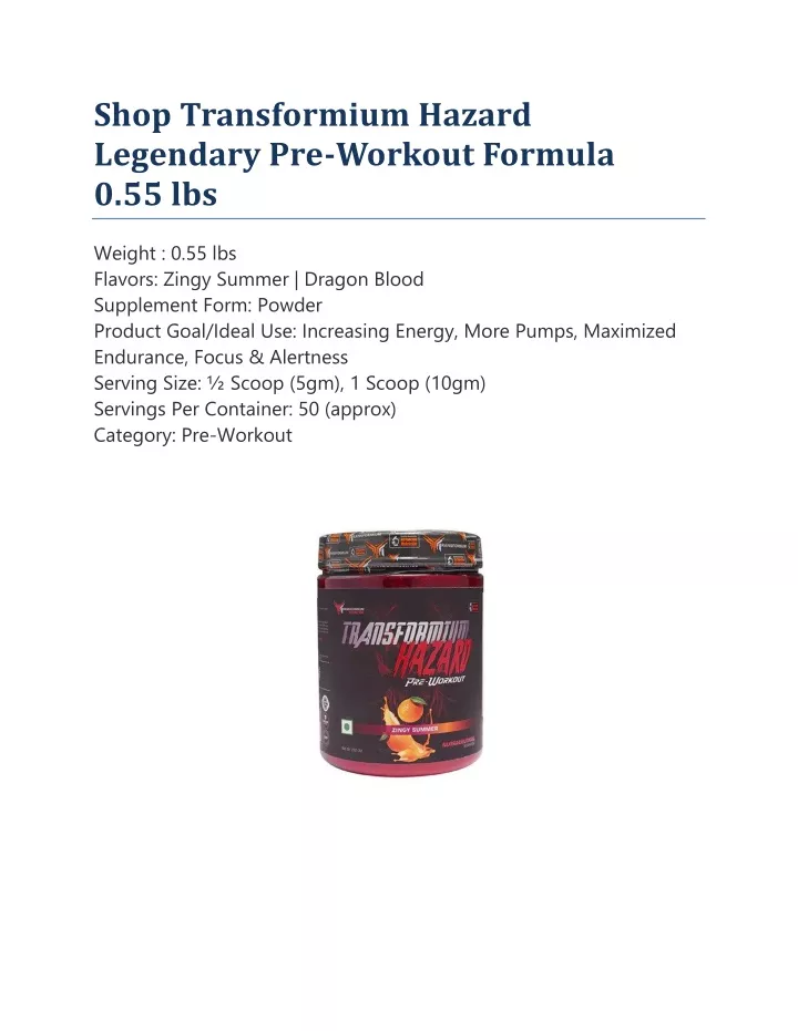 PPT - Shop Transformium Hazard Legendary Pre-Workout Formula 0.55 lbs ...