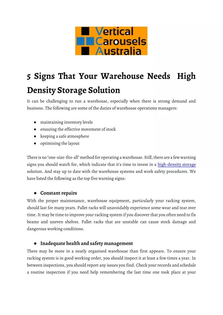 PPT - 5 Signs That Your Warehouse Needs High Density Storage PowerPoint ...