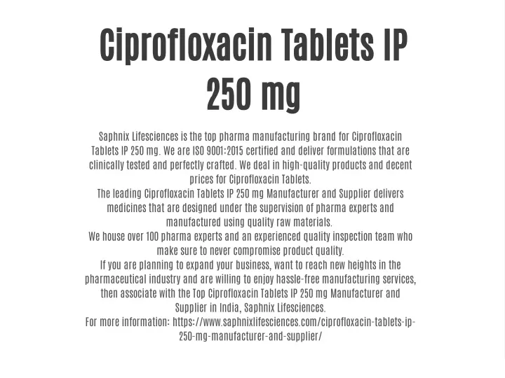 PPT - Ciprofloxacin Tablets IP 250 mg PowerPoint Presentation, free ...